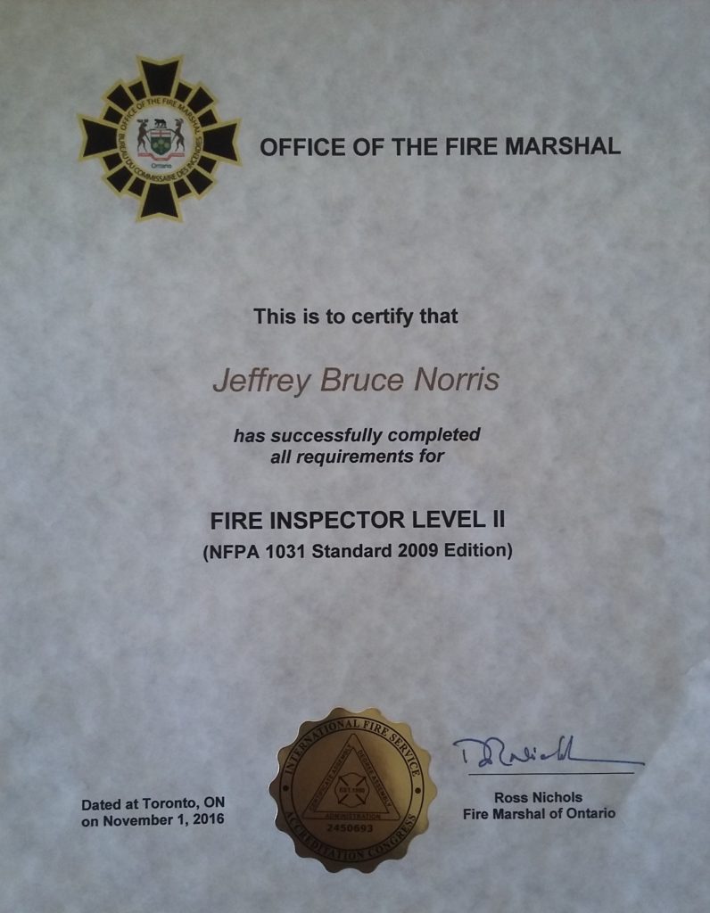 Congratulations to Jeff on Achieving his Fire Inspector Level II ...